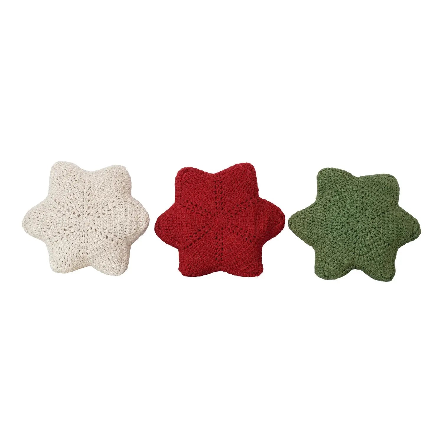 16"L x 16"W Cotton Crocheted Snowflake Shaped Pillow, 3 Colors ...