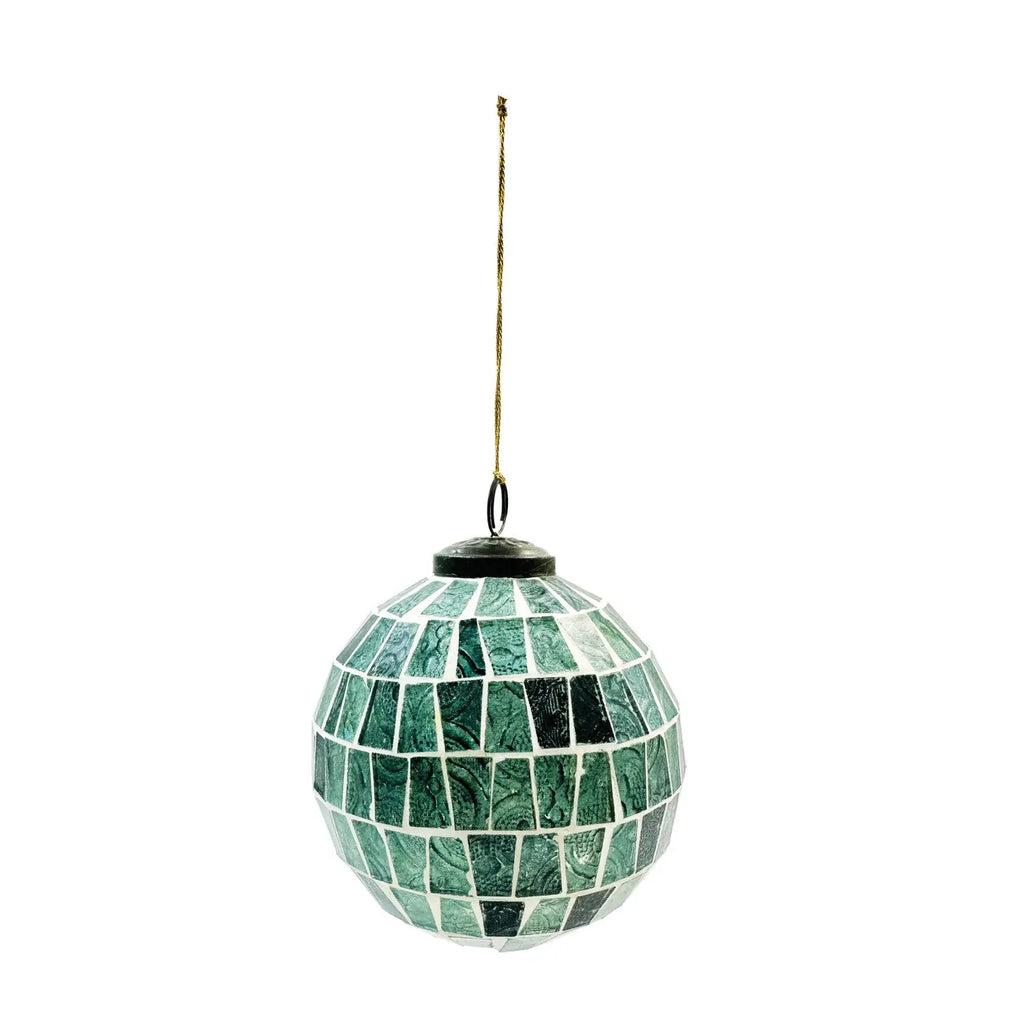4" Round Glass Mosaic Ball Ornament, Blue & White - Greenhouse Home