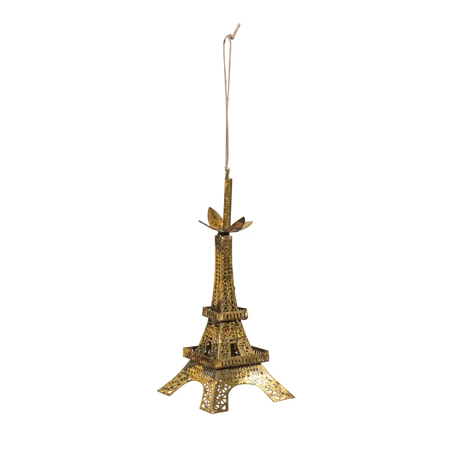 7-3/4"H Metal Eiffel Tower Ornament, Gold Foil Finish - Greenhouse Home