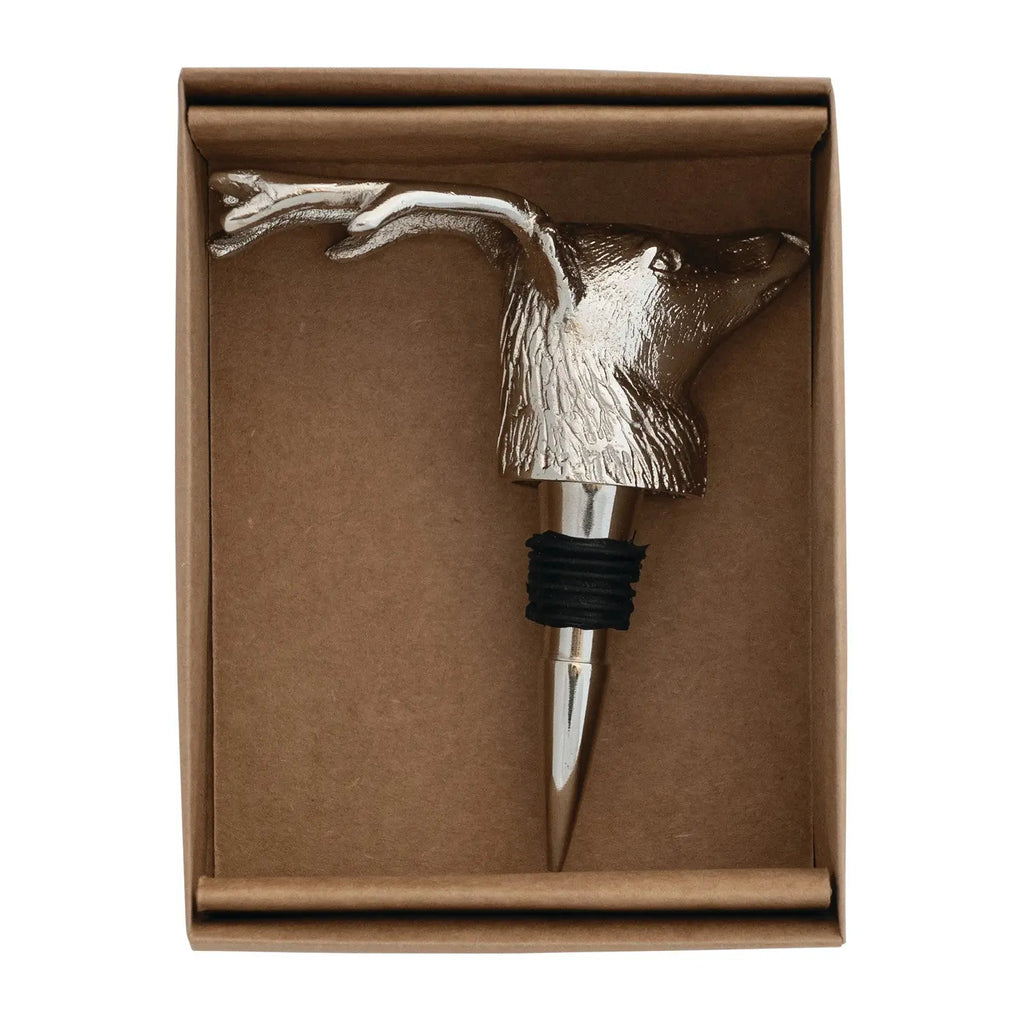 Cast Aluminum Deer Head Bottle Stopper in Kraft Box, Nickel Finish ...