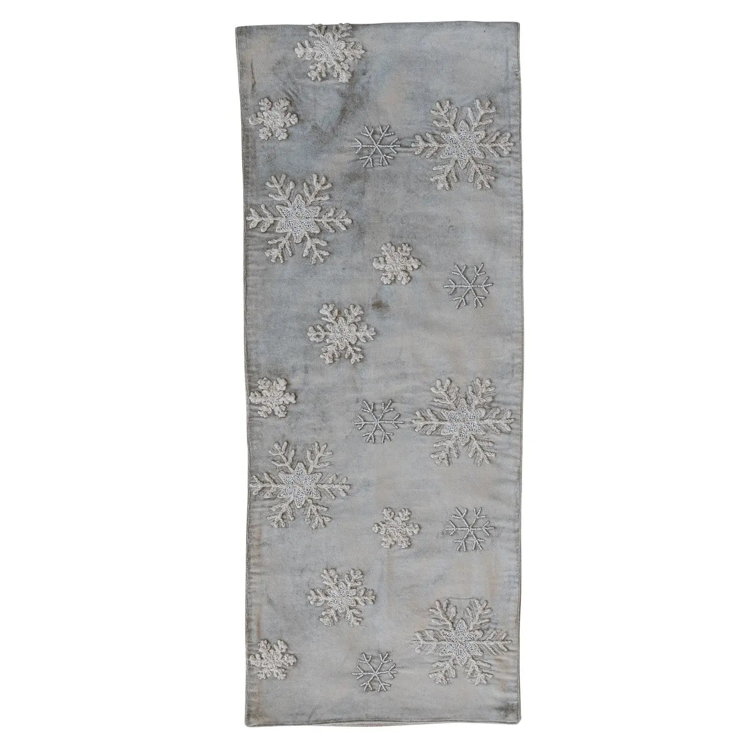 Cotton Blend Velvet Table Runner with Embroidered Snowflakes & Beads ...