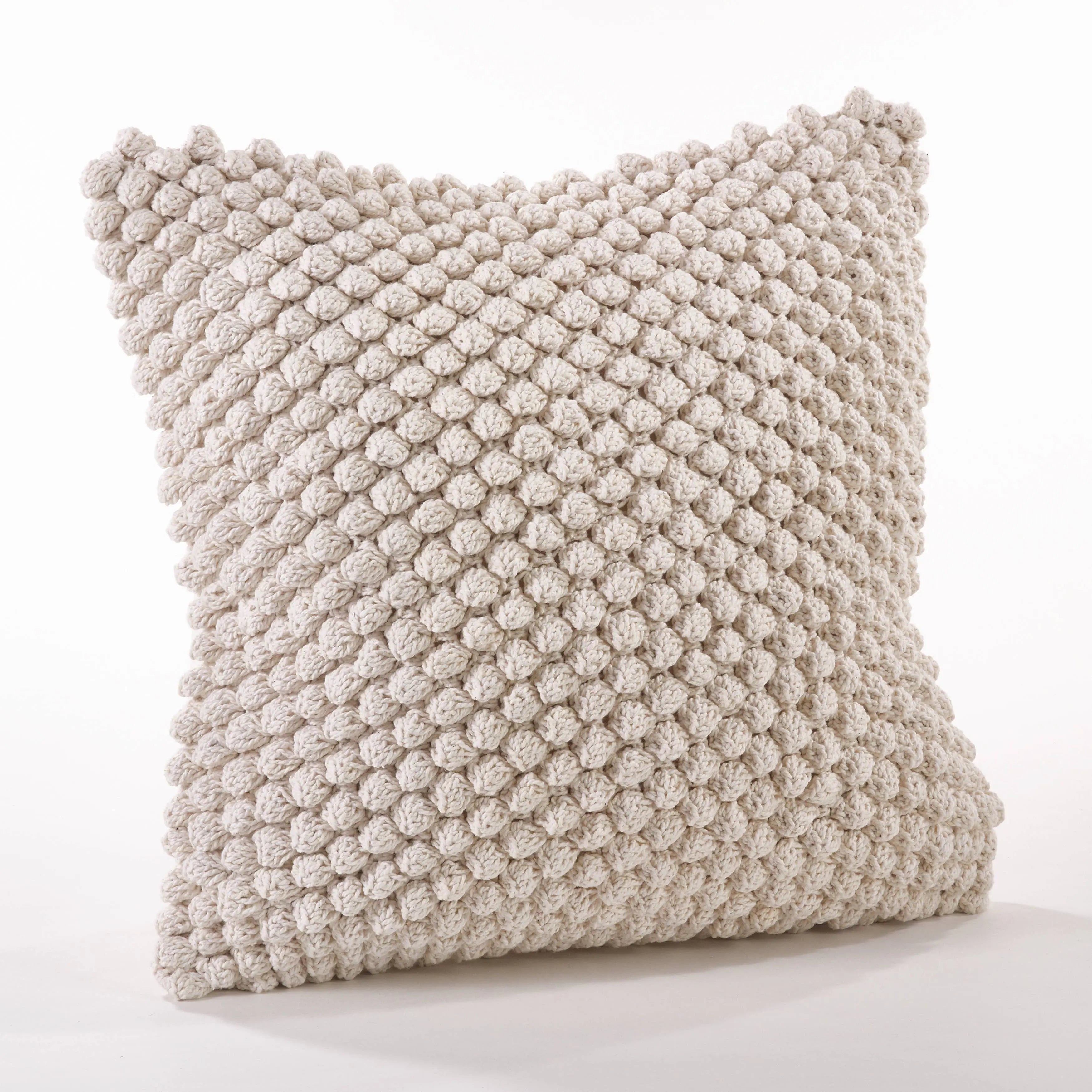 Crochet Pompom Down Filled Pillow - Ivory - Greenhouse Home