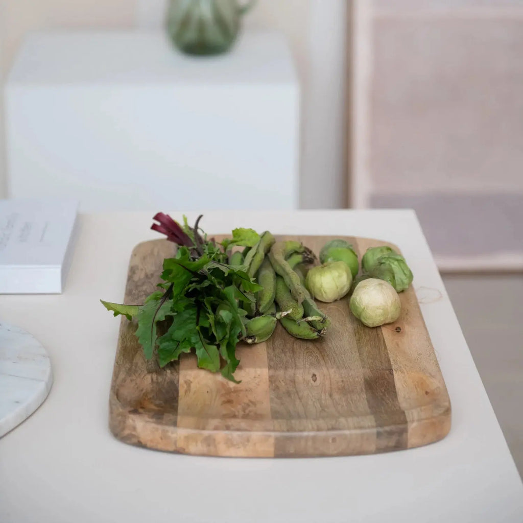 Mango Wood Cheese/Cutting Board w/ Catch All Area & Handle, Natural ...