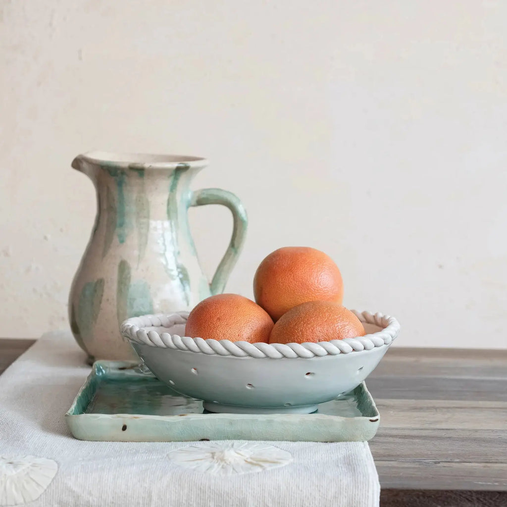 White Stoneware Colander Berry Bowl with Hand-Twisted Edge - Greenhouse ...